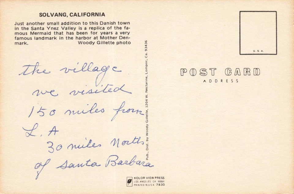 Postcard CA Solvang Mermaid Statue Replica Danes Denmark Flower Music ...