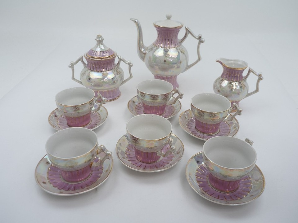 Vintage German Ceramic Tea Set Iridescent Finish 9-Piece Lavender ...