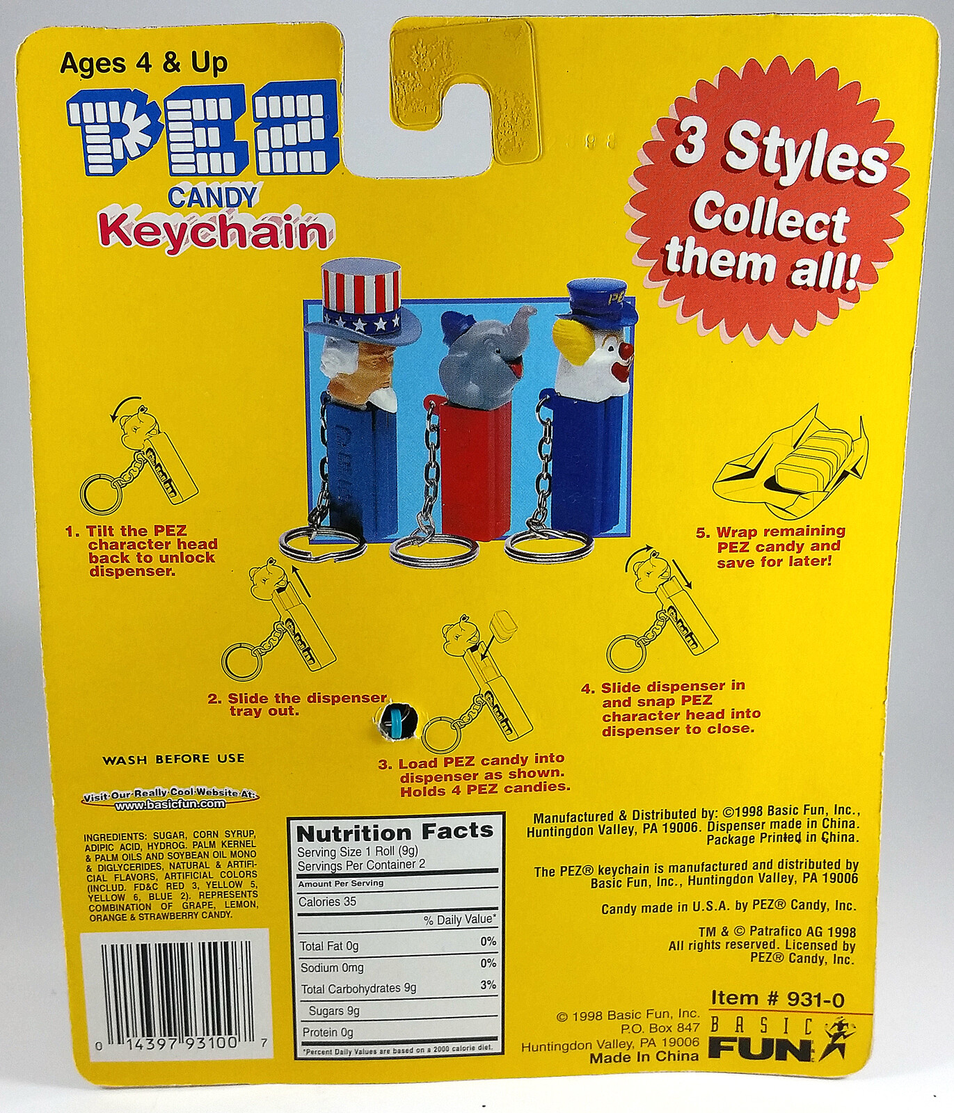 PEZ UNCLE SAM KEY CHAIN, 1998 SEALED IN DISPLAY CARD | eBay