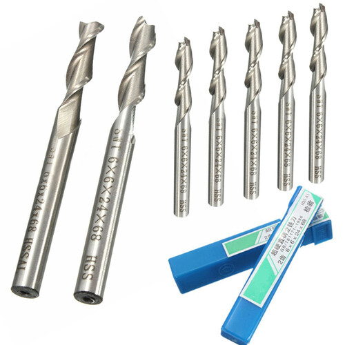 5x HSS Extra Long 6mm 2 Flute Straight Shank Aluminium End Mill Cutter ...