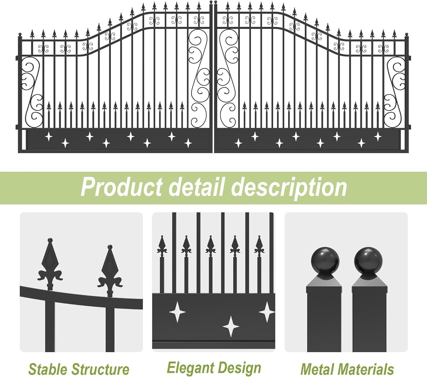 20x8 FT Steel Dual Swing Driveway Gate|Star Style| Powder Coated Rust ...