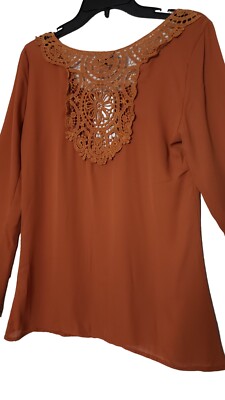 NEW Day & Night Crochet Back Blouse Top SMALL Rust Brown Long Bell ...