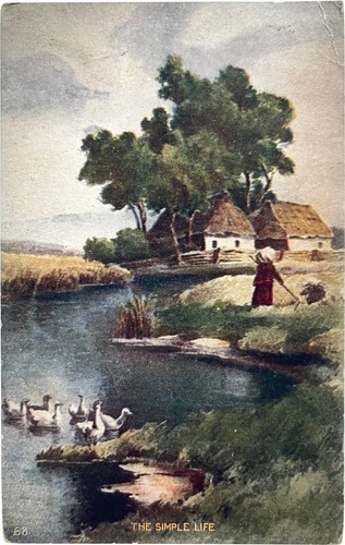Bucolic, peaceful, simple life, farm scene, pond, vintage post card ...