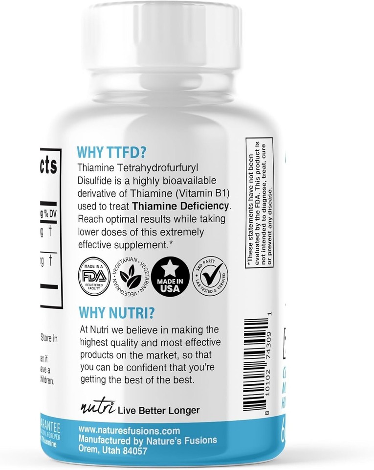 TTFD Thiamine B1 Supplement - 100Mg 60 Servings - Thiamine TTFD ...