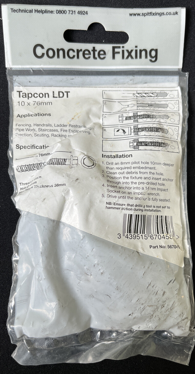 SPIT Tapcon M10 X 76mm LDT Hex Head Concrete Screws Brick Block Anchors ...