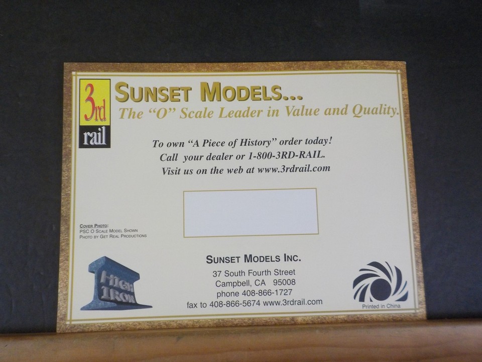 Sunset Models 2003 Fall 3rd Rail Standard Features PRR SP B&O UP | eBay