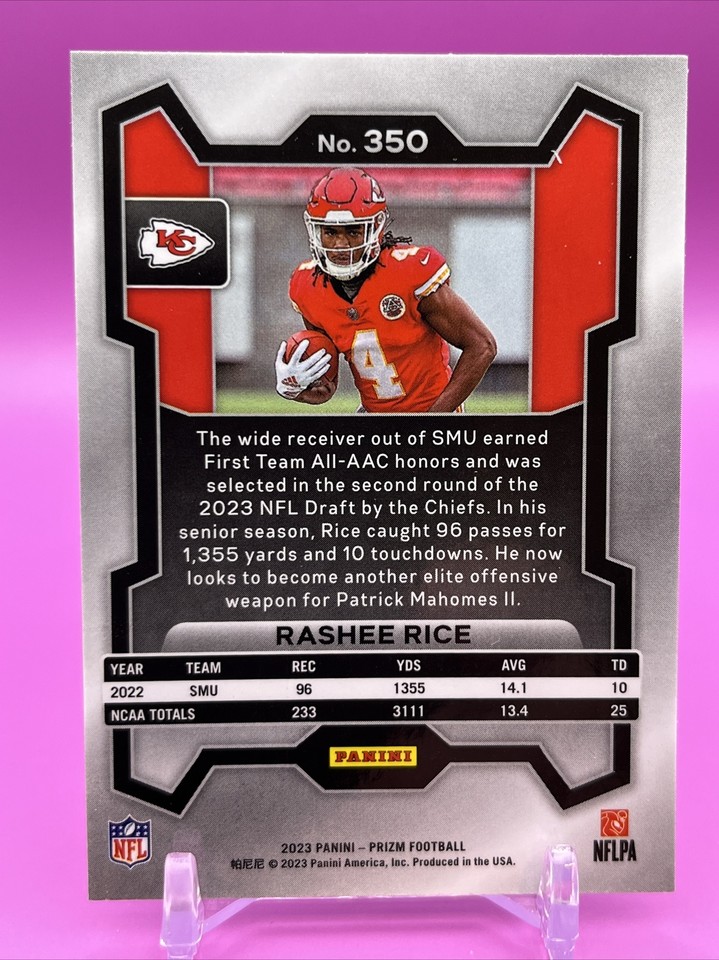Rashee Rice Rookie Prizm Base Card 2023 Panini Prizm Chiefs!! #350!! | eBay