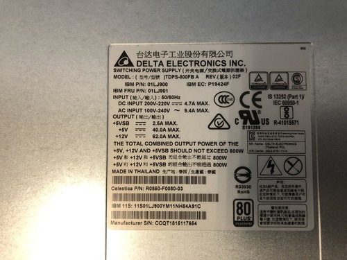 IBM 01LJ901 800W 100V-200V AC Power Supply zq for sale online | eBay