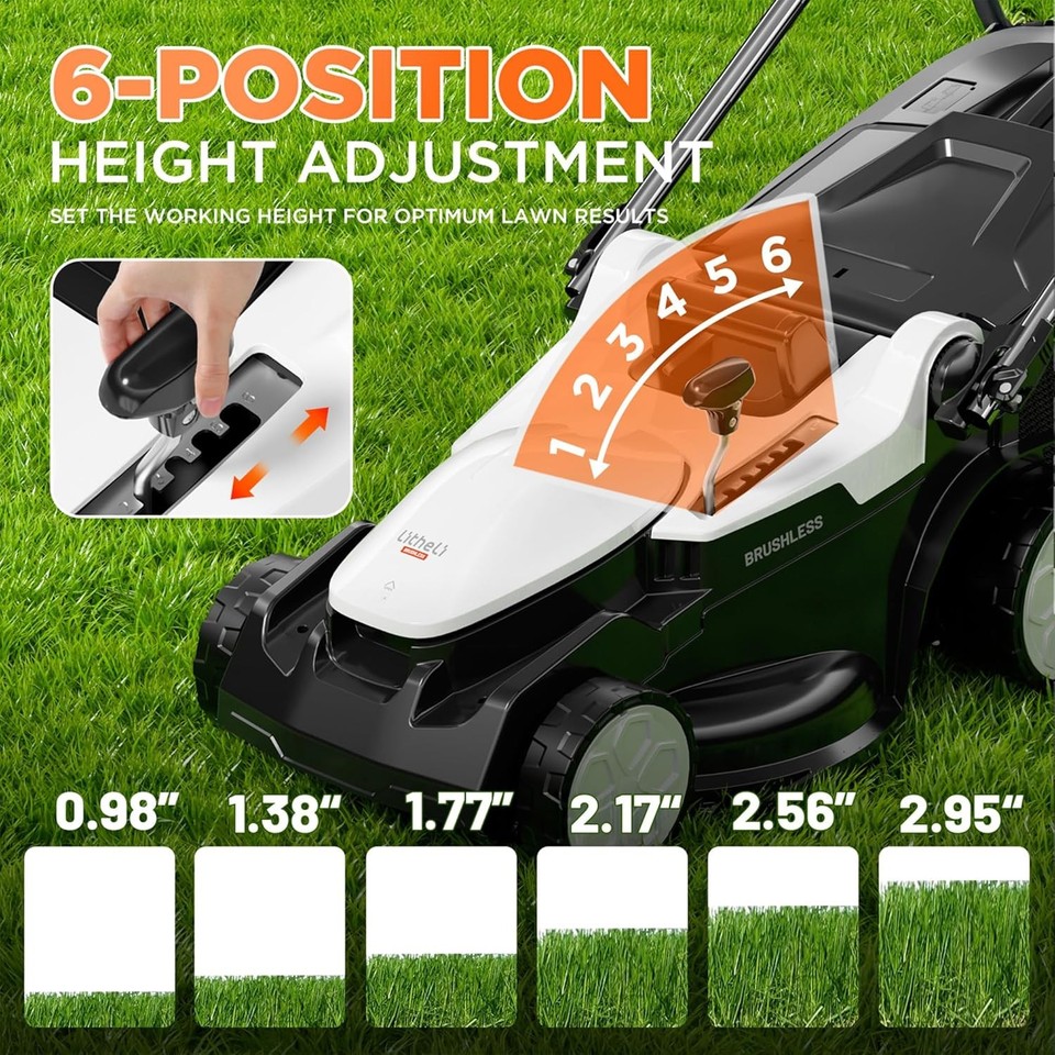 Litheli 16 Inch Lawn Mower 2 x 20V Brushless Electric Mowers for Garden ...