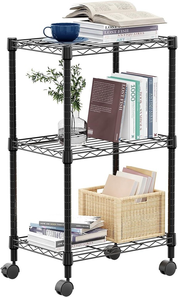3 Tier Wire Rack with Wheel Storage Metal Shelving Stainless Steel ...