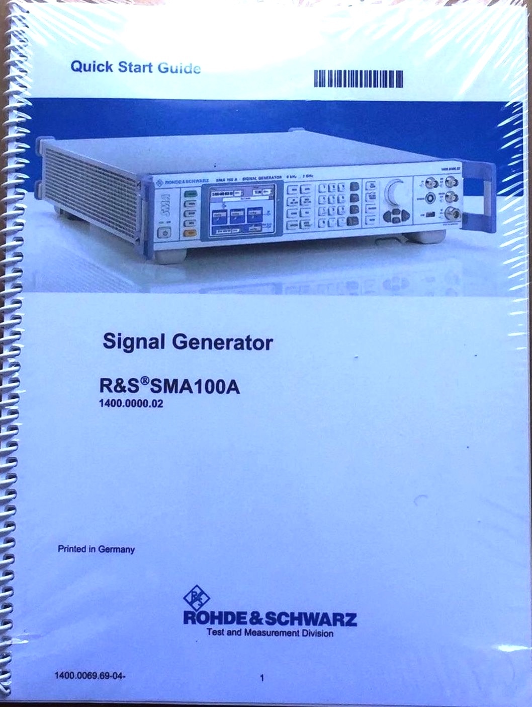 Rohde & Schwarz SMA100A Signal Generator Quick Start Guide 1400.0069.69 ...