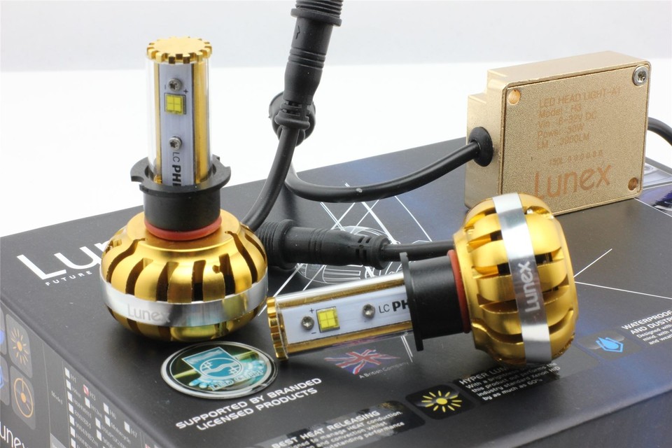 2x LUNEX Car Headlight Bulbs LED H3 Canbus 5000K 6000K 8000K Plug ...