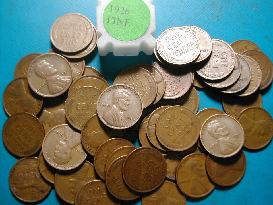 1926, 1927, 1928, 1929 LINCOLN WHEAT CENT (4) ROLLS, all in "fine" 200 ...