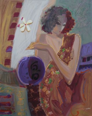 Sabzi "EXOTIC FLOWER" Serigraph on Canvas, Ltd Edition hand signed With ...