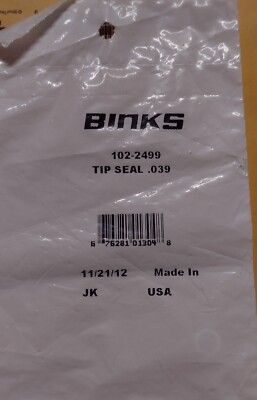 BINKS 102-2499 Tip Seal .039 For Century Gun New In Original Pkg | eBay