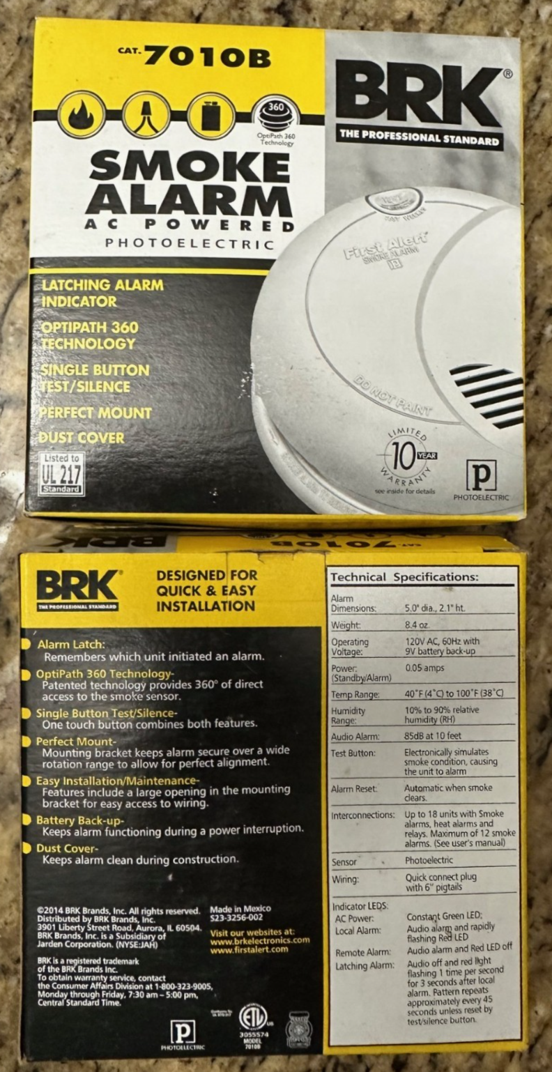 2-First Alert BRK 7010B Hardwired Photoelectric Smoke Alarms With ...