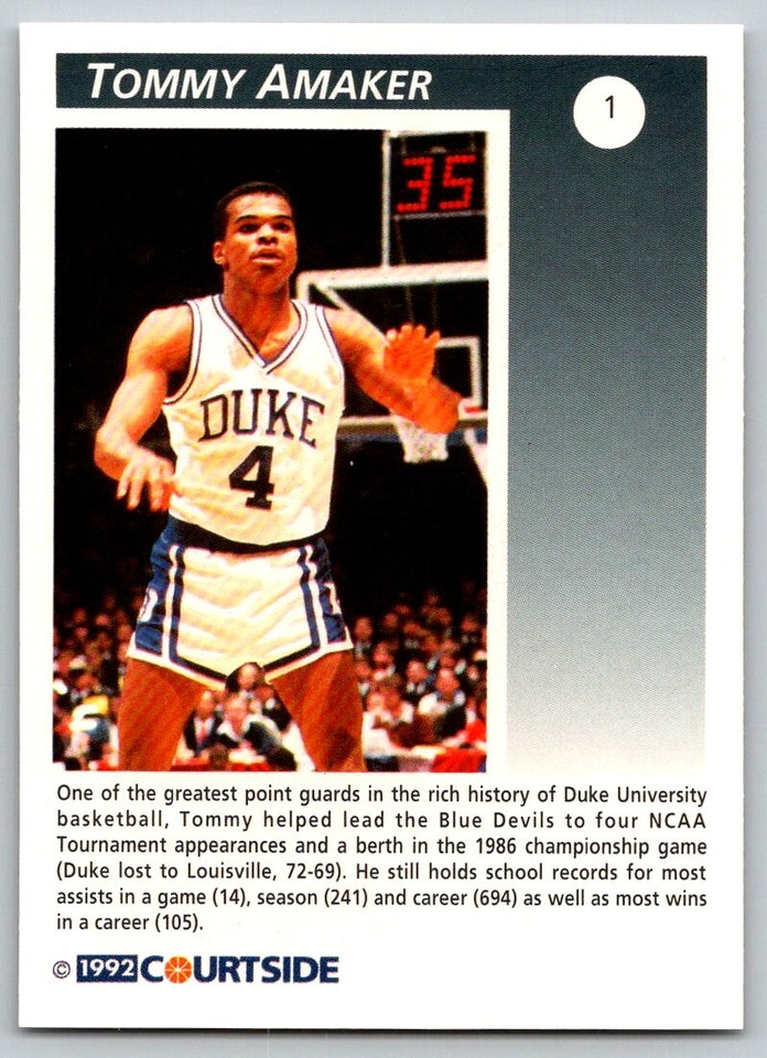 1992-93 COURTSIDE LIMITED EDITION COLLEGE FLASHBACK TOMMY AMAKER DUKE ...