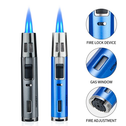 2x Refillable Butane Torch Lighter Adjustable Cigar Lighter 2Jet Flame ...