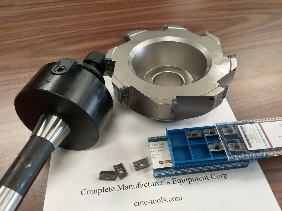6" 90 degree indexable face shell mill & 20 extra APKT1604 inserts w ...