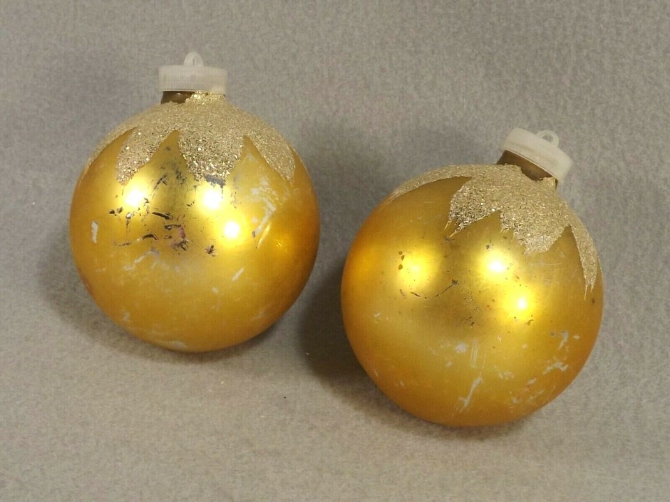 Shiny Brite Gold Snow Cap Christmas 2 Ornament Balls USA Unusual ...