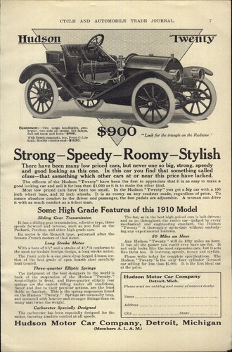 1909 PAPER AD CAR AUTO Hudson Twenty 1910 American Simplex Automobile ...