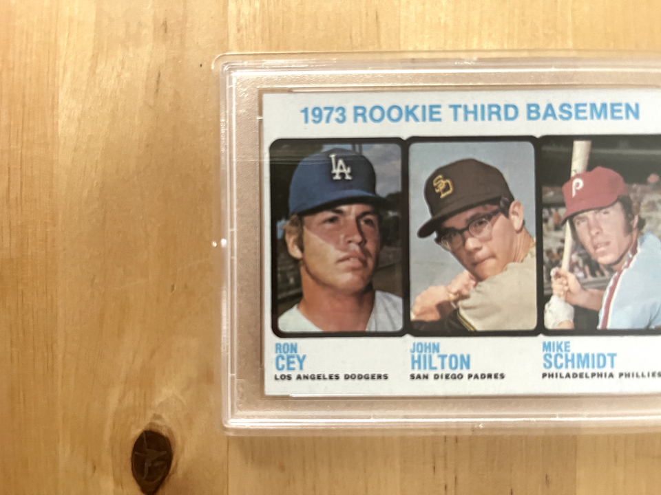 1973 Topps #615 Mike Schmidt (rookie card), Ron Cey, John Hilton, PSA 7 ...