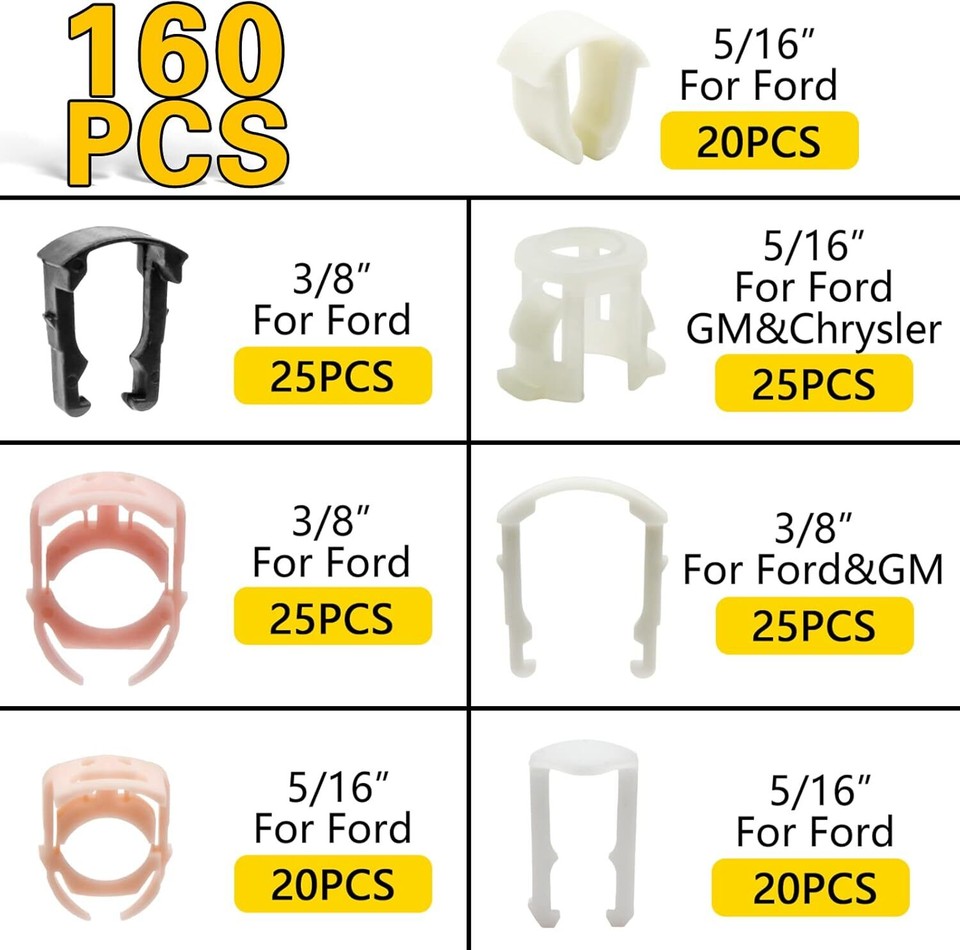 Fuel Line Retainer Clips 160PCS, 3/8 & 5/16 Fuel Line Retaining Clip ...