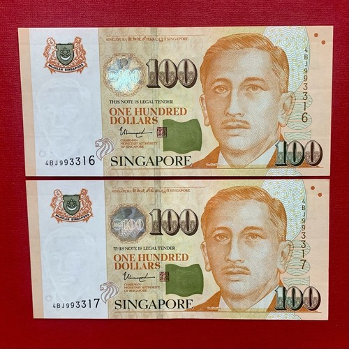 SINGAPORE - 100 Dollars Paper Note- Youth - Consecutive Series Number ...