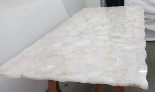 48" x 30" White Quartz Dining Table / Office Desk Handmade Natural ...