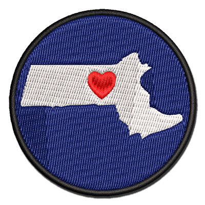 Massachusetts State with Heart Multi-Color Embroidered Iron-On Patch ...
