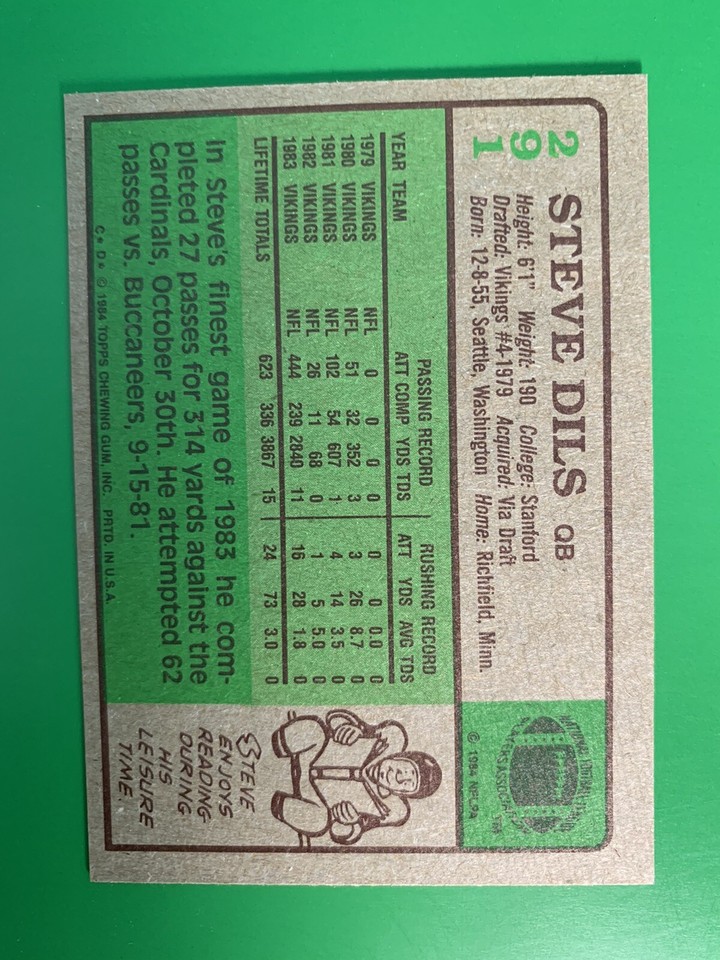 1984 Topps Steve Dils RC #291 Minnesota Vikings | eBay