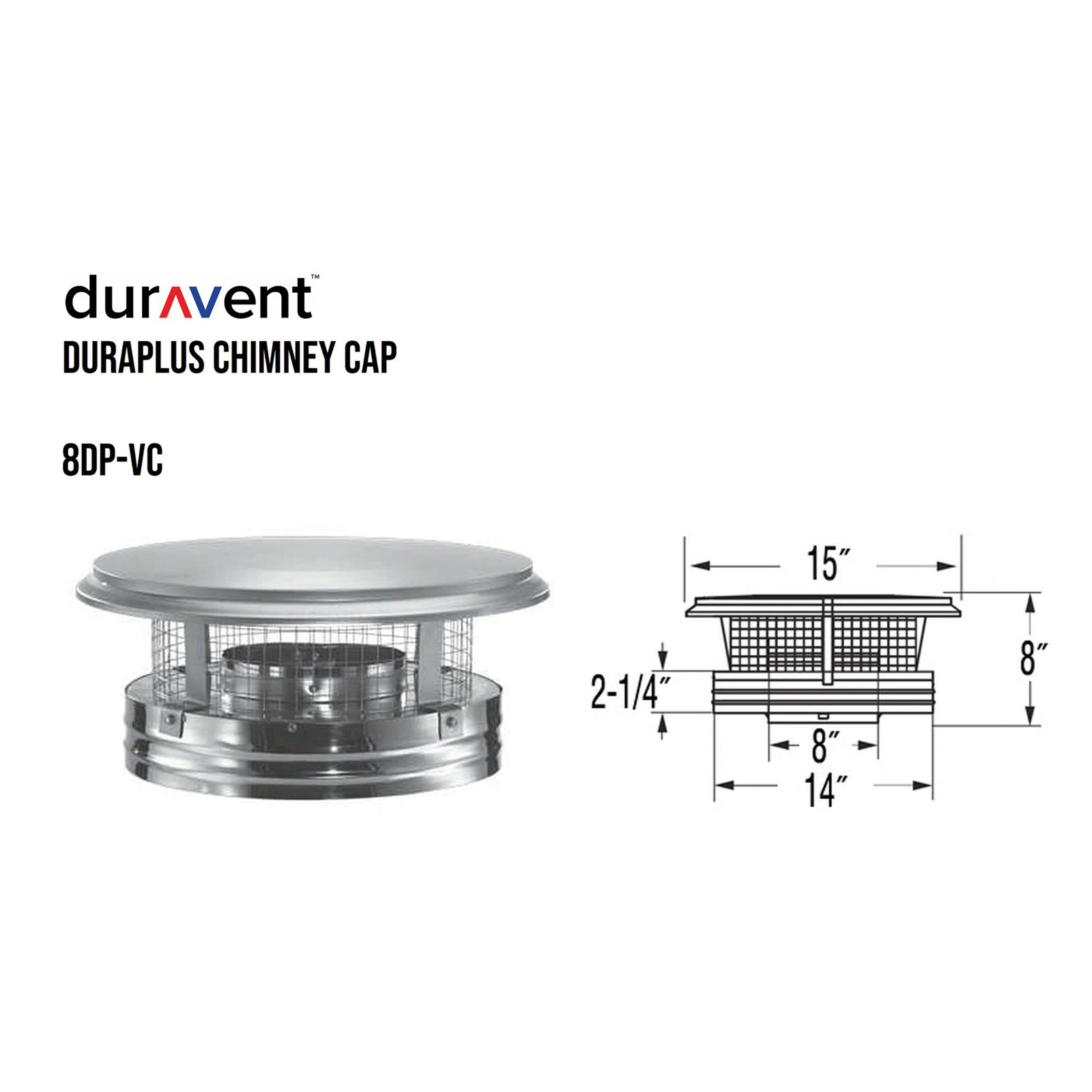 DuraVent DuraPlus Stainless Steel Round Chimney Cap, 8 Inch Diameter ...