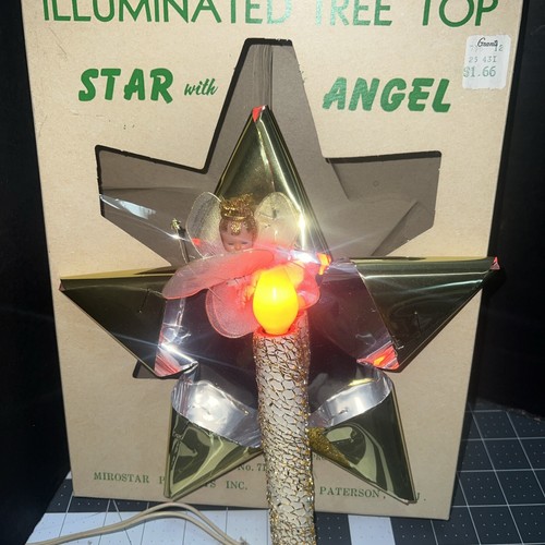 Vintage Christmas Angel Tree Topper Gold Foil Atomic Star Illuminated ...