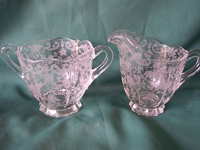 Cambridge Glass Crystal Cream & Open Sugar Dish pattern Chantilly #3625 ...