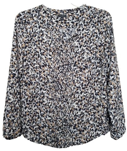 Talbots Abstract Print Pleated Split Neck Long Sleeve Blouse Size ...