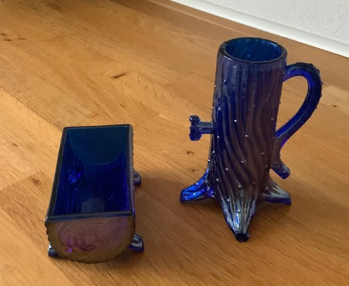 Carnival Glass Tree Stump With Tap & Trough Iridescent Cobalt Blue | eBay