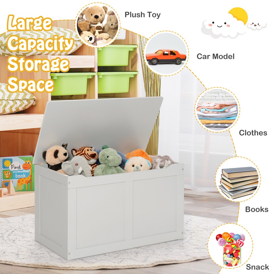 Wooden Toy Box Storage Chest Bench W/ Flip-Top Lid & Safety Hinge Kids ...