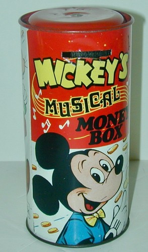 Mickey Mouse Musical Money Box Still Bank Lithographed Tin England ...