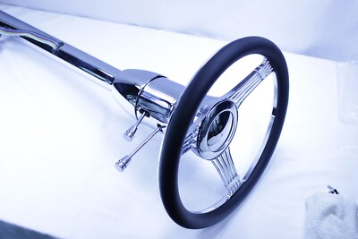 32" Street Hot Rod Chrome Tilt Steering Column Floor Shift With Banjo Wheel