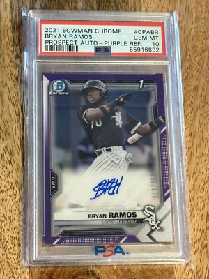 2021 BRYAN RAMOS Bowman 1st Chrome AUTO PURPLE REFRACTOR /250 PSA 10 ...