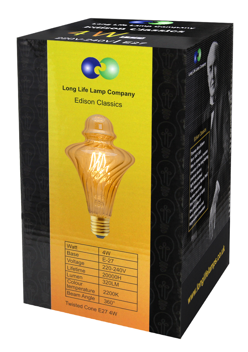 Vintage LED 4W Edison Style Twisted Cone Shape Filament Light Bulb B22 ...