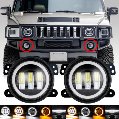 For 2003-2009 Hummer H2 Pair Bumper LED Fog Lights Driving Lamps Angel ...