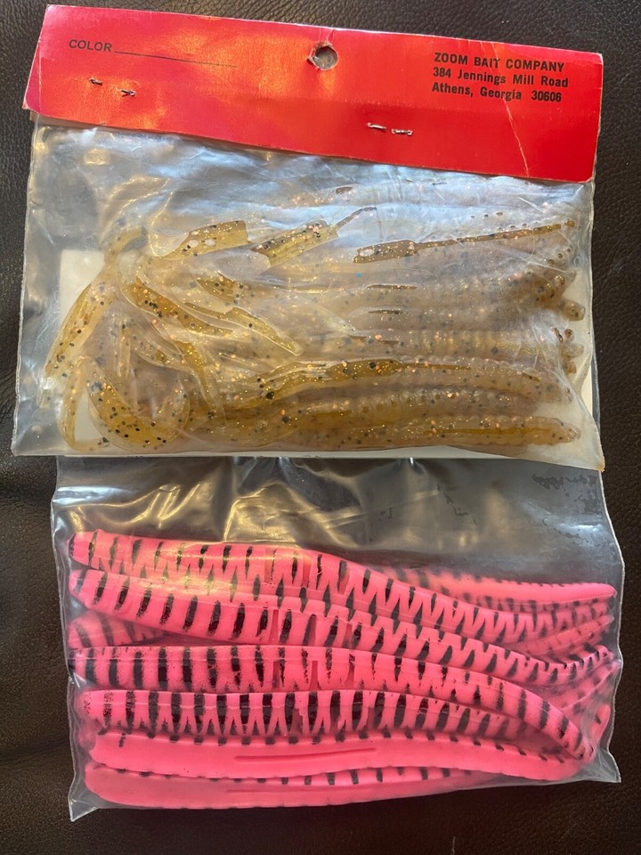 Zoom Original Soft Worm 6" Sand U Tale & Hookmaster Pink Stripe Bait NOS | eBay
