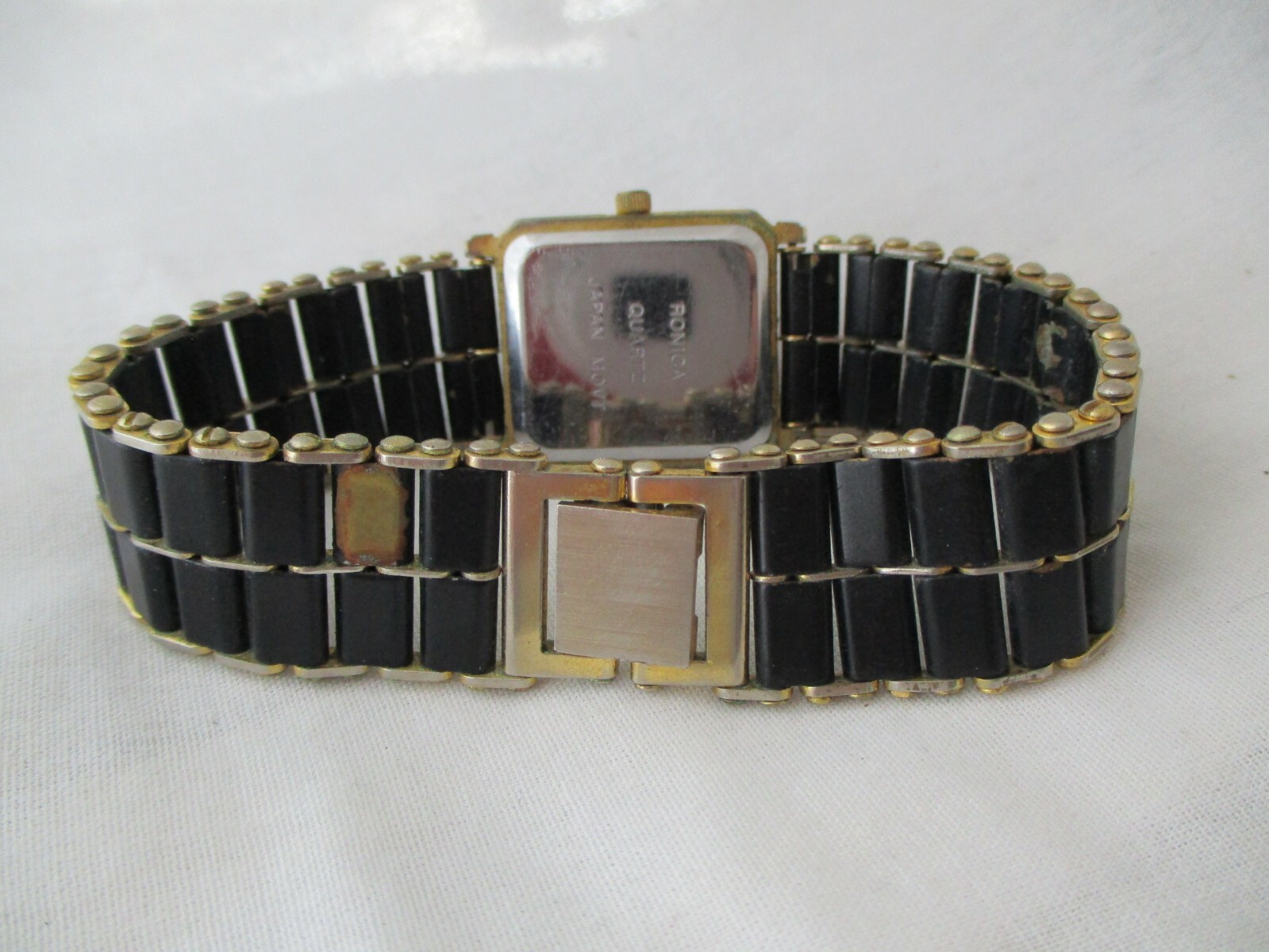 Ronica Watch Rectangular Gold Toned & Black Link Band Modern Stylish ...