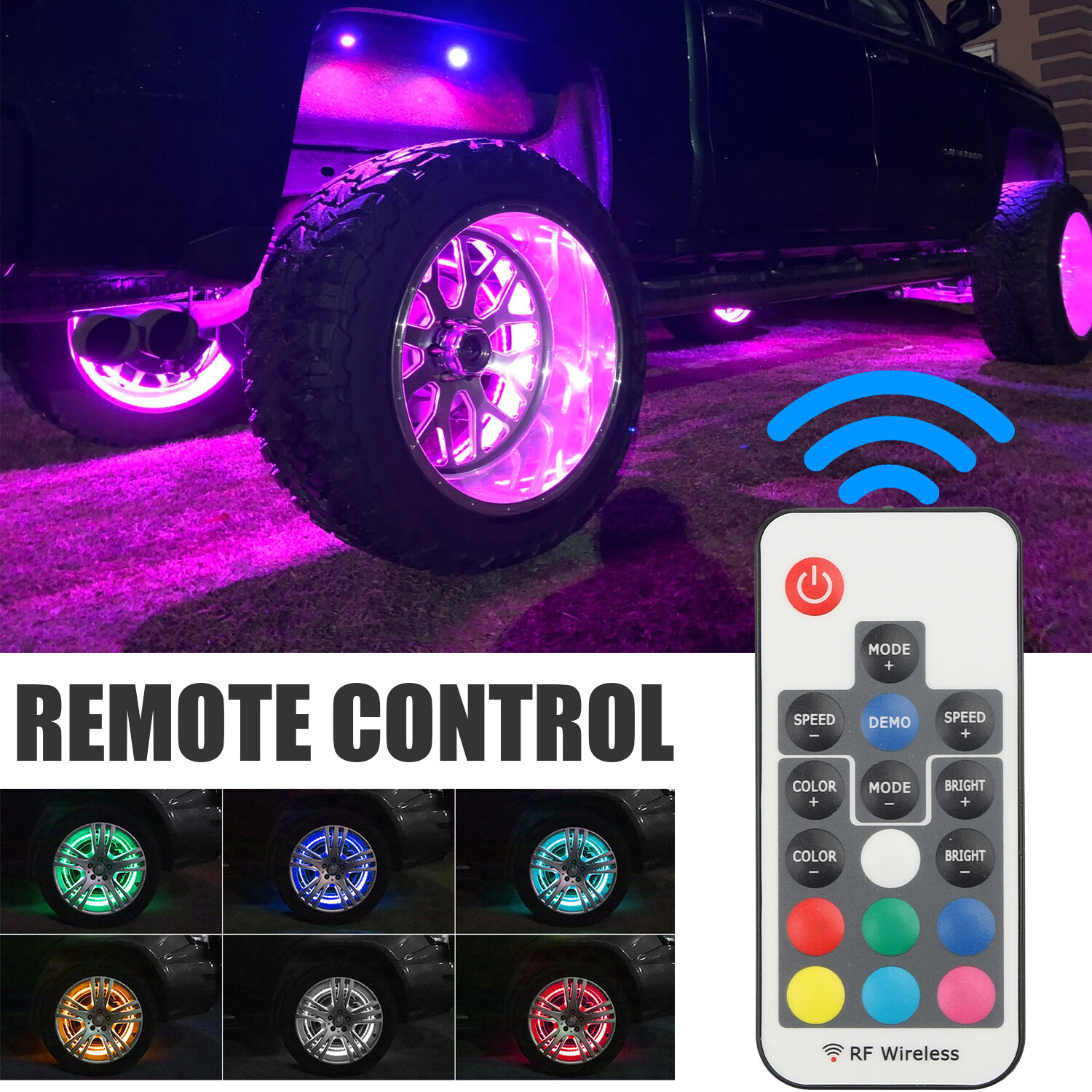 Set 4x 15.5'' RGB Wheel Ring Light LED Kit For Truck Car Rim Light ...