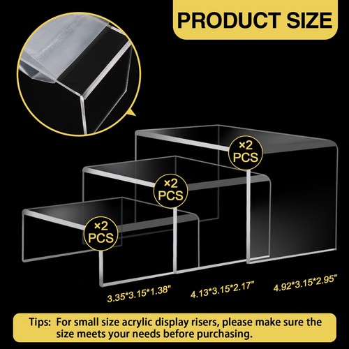 Pwbarwq 6 Pcs Acrylic Display Risers, 2 Sets Small Size Clear Shelf ...