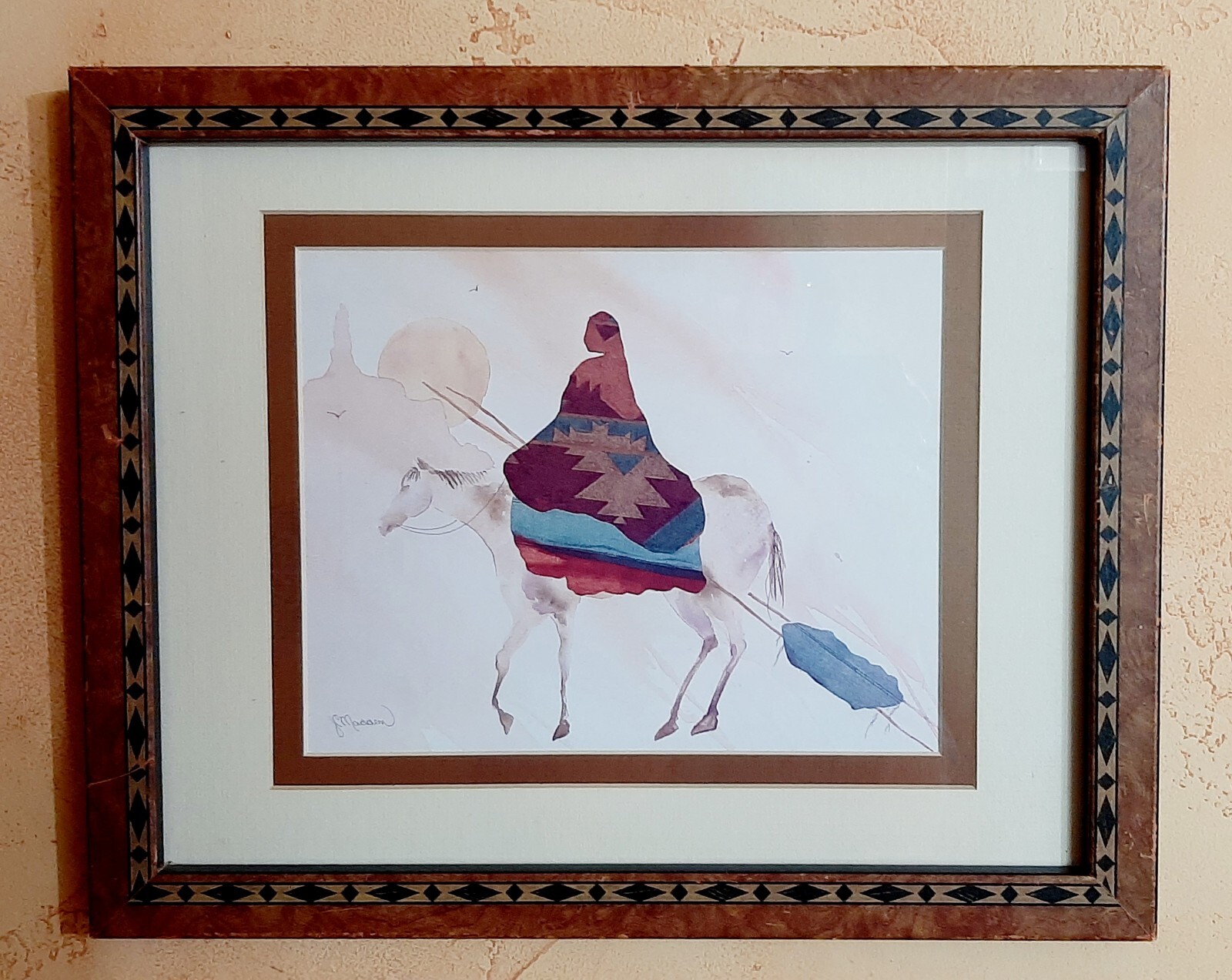 VTG JC Madden Watercolor Print. "On Horse at Sunset" Matted And Framed ...