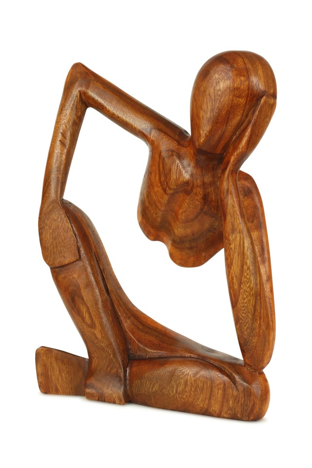 Wooden Abstract Sculpture "Thinking Man 2" Figurine Hand Carved Thinker ...