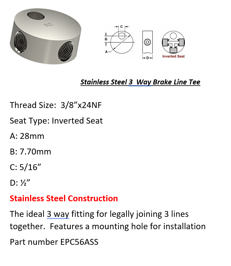 Stainless Steel Female Brake Line Tee - 3 Way 3/8" x 24 NF Inverted | eBay