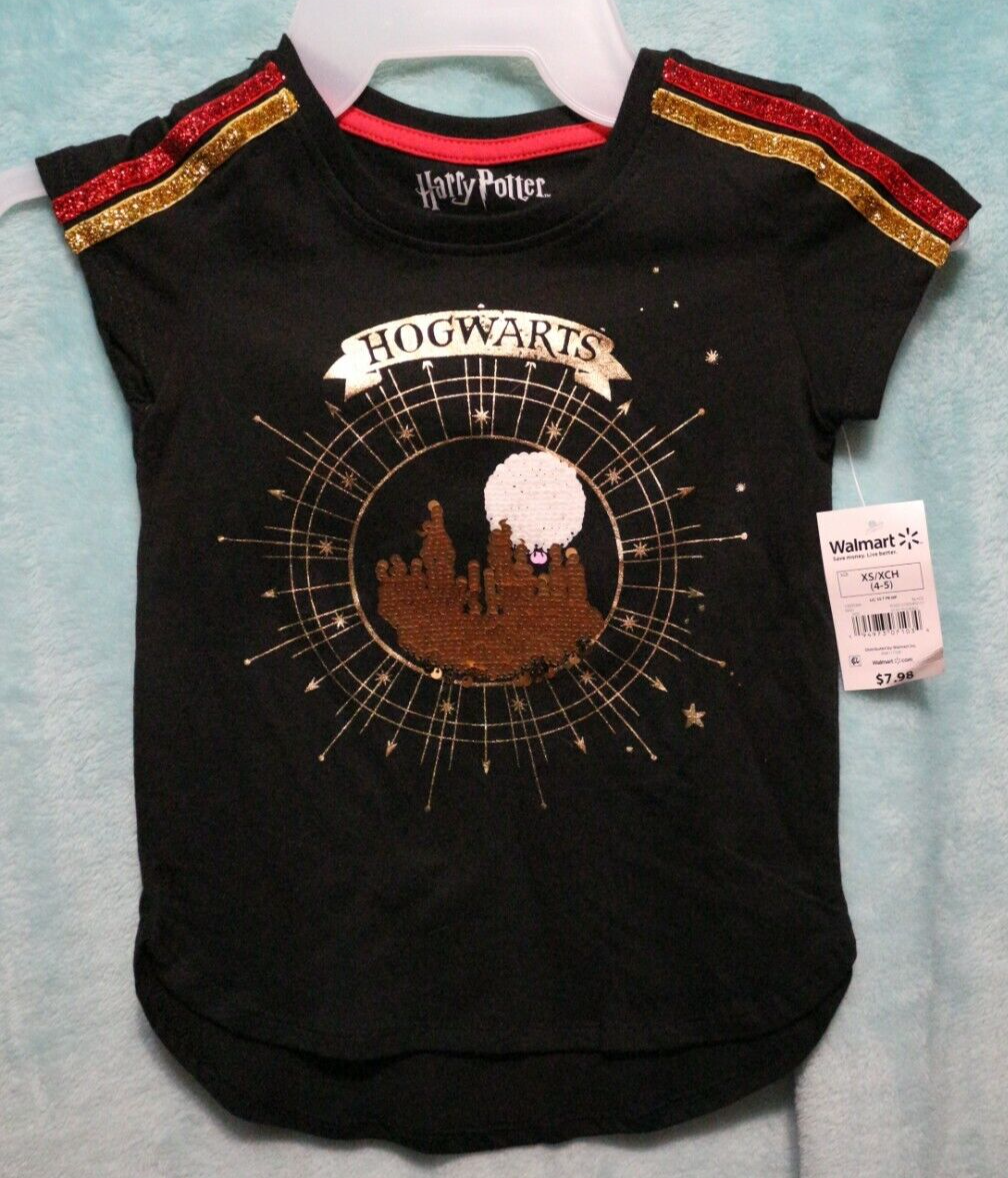 Harry Potter NEW♈Boy's/Girl's Sequined SS Tee size XS (4-5)~Black/red ...
